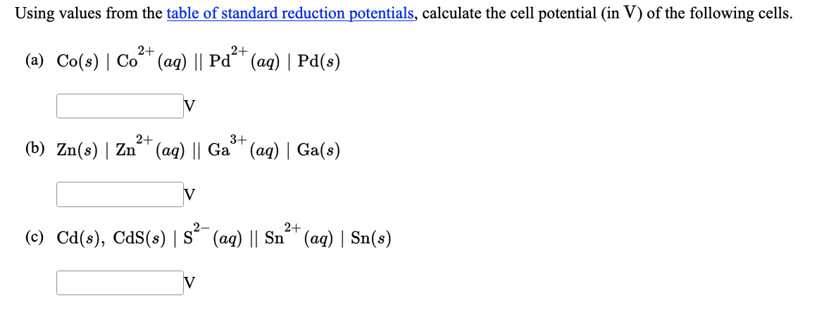 Solved Using values from the table of standard reduction | Chegg.com