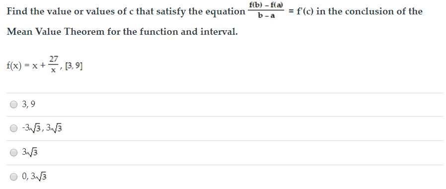 Solved Find the value or values of c that satisfy | Chegg.com