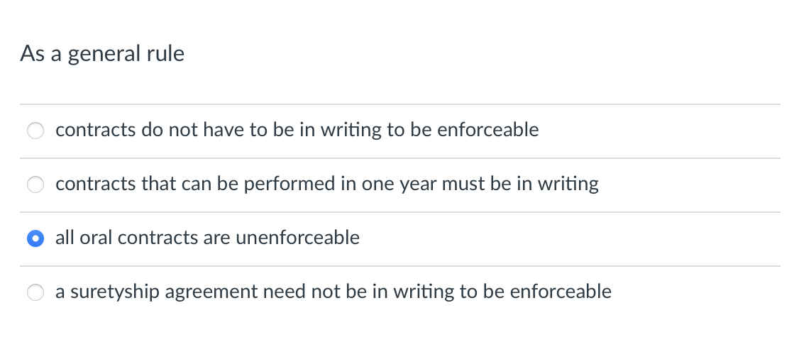 Solved As a general rule contracts do not have to be in | Chegg.com
