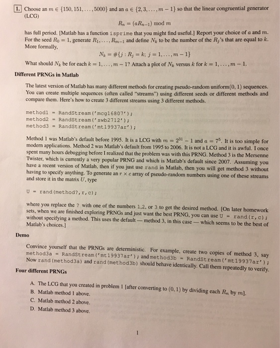 (Solved) : 1 Choose M E 150 151 5000 E 2 3 M 1 Linear Congruential ... (Solved) : 1 Choose M E 150 151 5000 E 2 3 M 1 Linear Congruential ...
