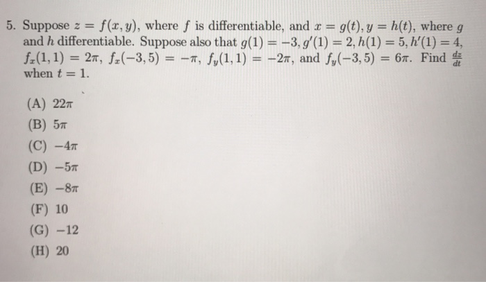 Solved Suppose z = f(x, y), where f is differentiable, and x | Chegg.com
