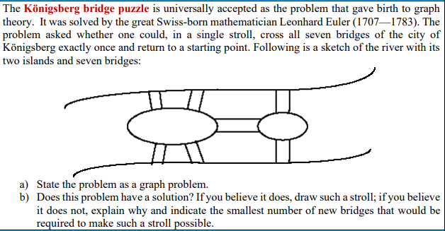 Solved The Königsberg bridge puzzle is universally accepted | Chegg.com