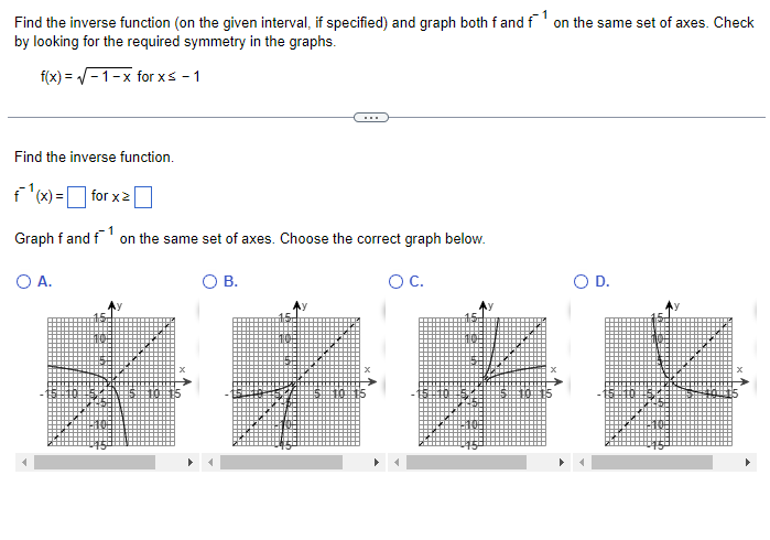 Solved Find the inverse function (on the given interval, if | Chegg.com