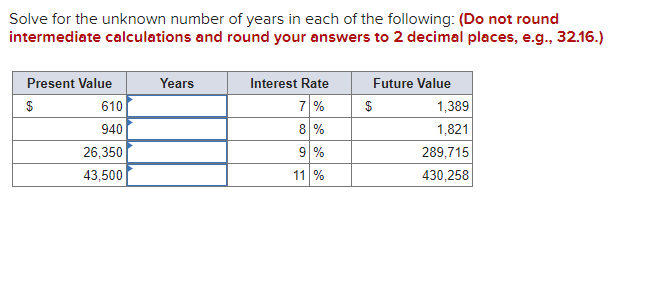 Solved Solve for the unknown number of years in each of the | Chegg.com