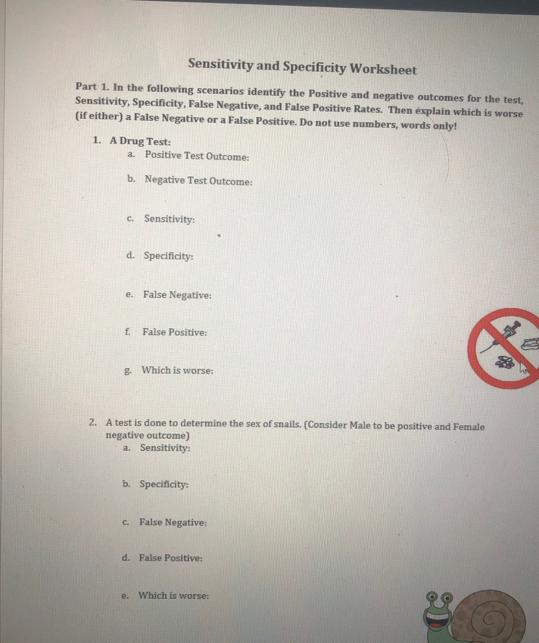 Sensitivity and Specificity Worksheet Part 1. In the | Chegg.com Sensitivity and Specificity Worksheet Part 1. In the | Chegg.com