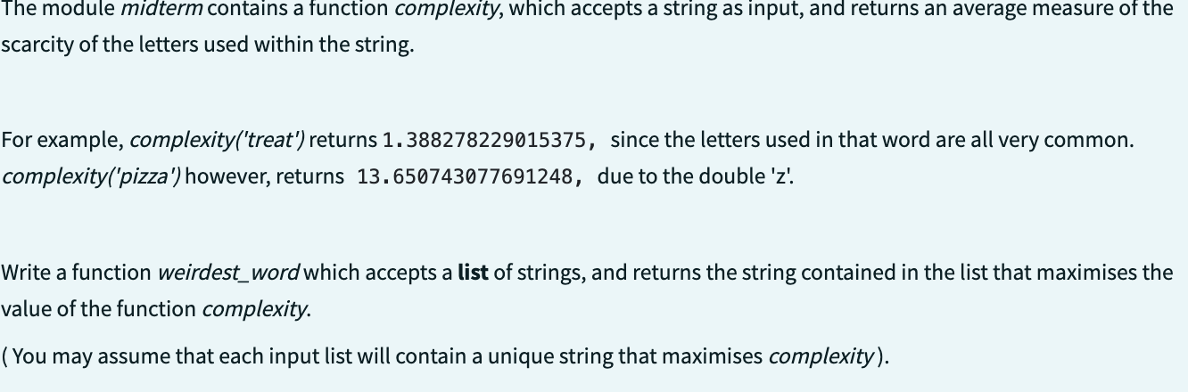 Solved The module midterm contains a function complexity, | Chegg.com