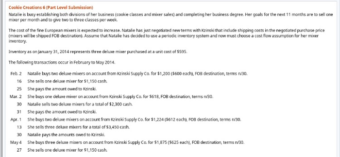 Solved Cookie Creations 6 (Part Level Submission) Natalie is | Chegg.com