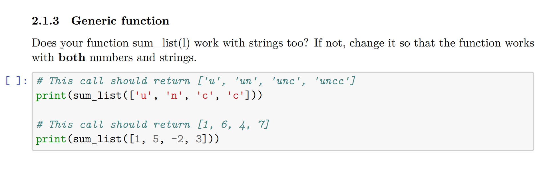 Solved 2.1.2 Complex sum Write a function sum_list(1) that | Chegg.com