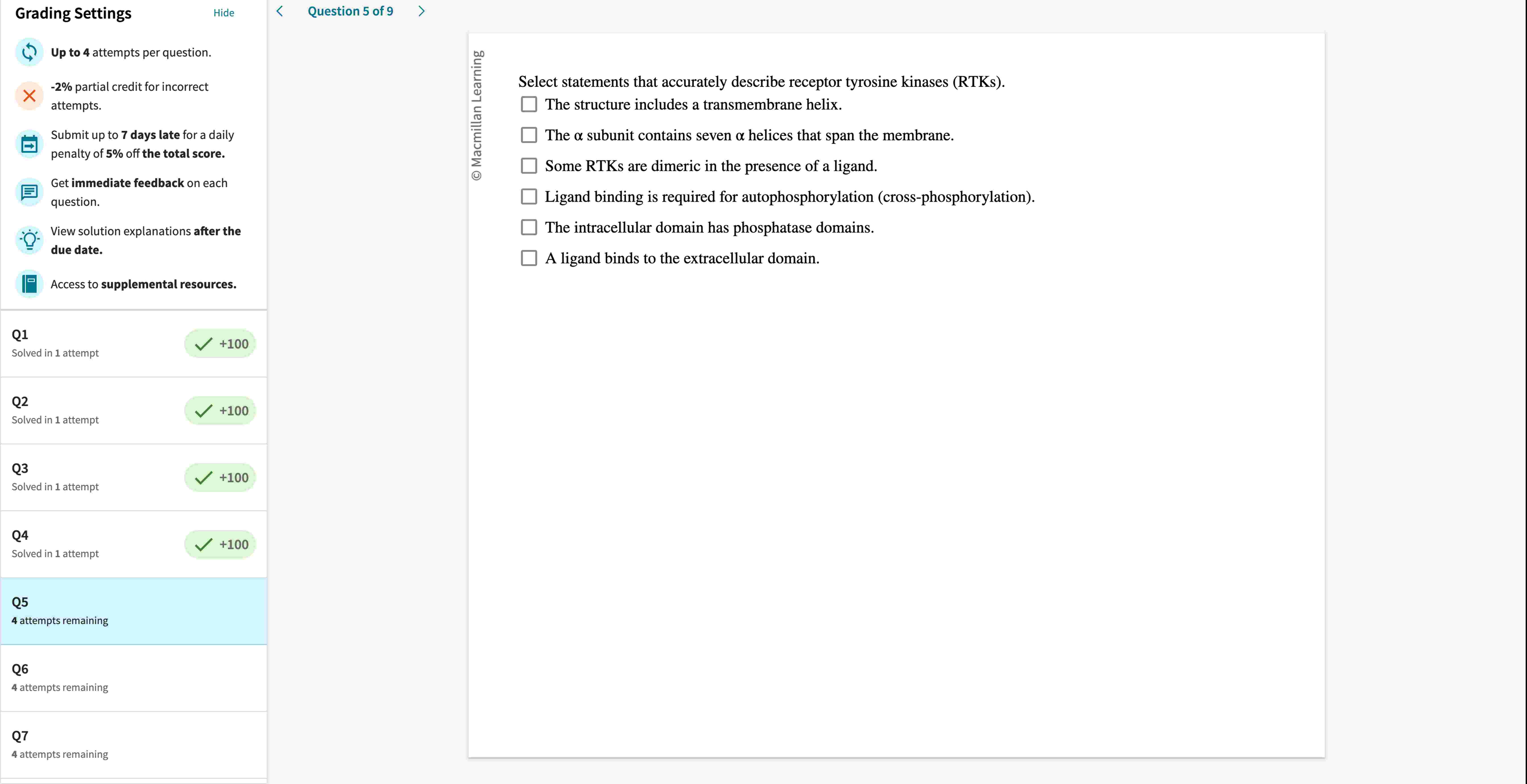 Solved ```Grading Settings```HideQuestion 5 ﻿of 9Up to 4 | Chegg.com
