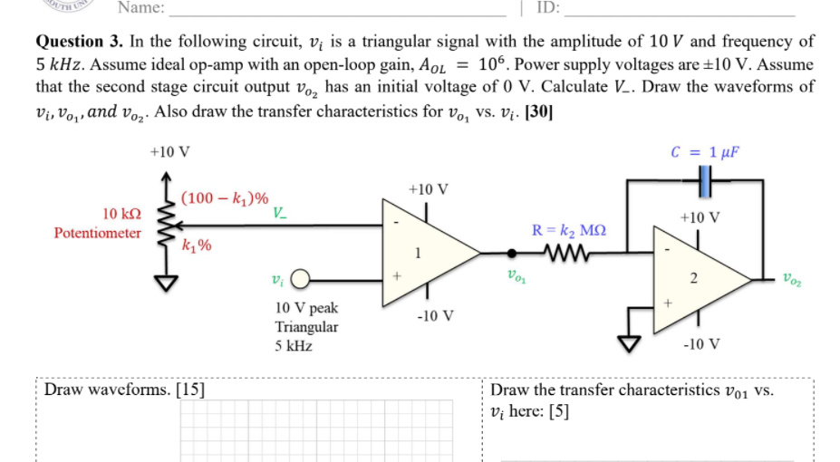 Solved Name: ID: Question 3. In the following circuit, vị is | Chegg.com