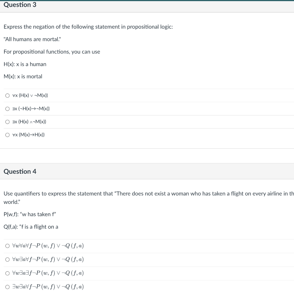 Solved Question 3 Express the negation of the following | Chegg.com