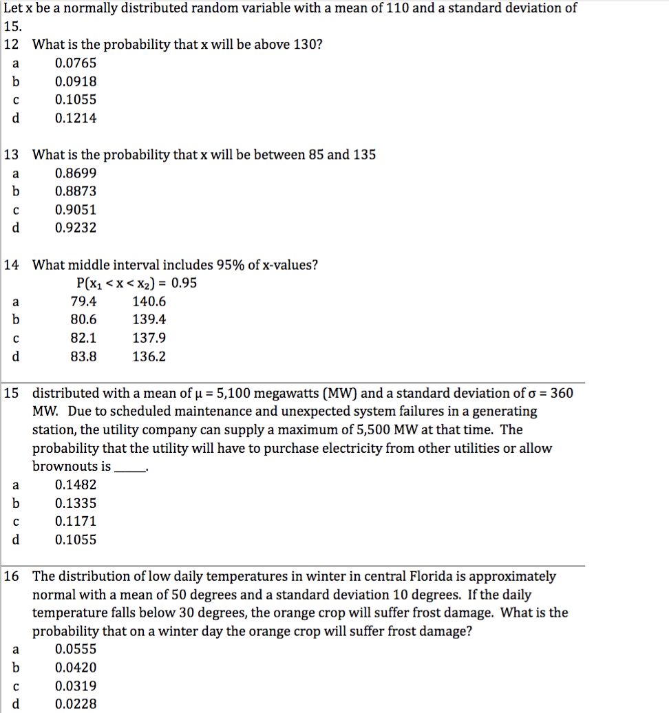 Solved Let x be a normally distributed random variable with | Chegg.com