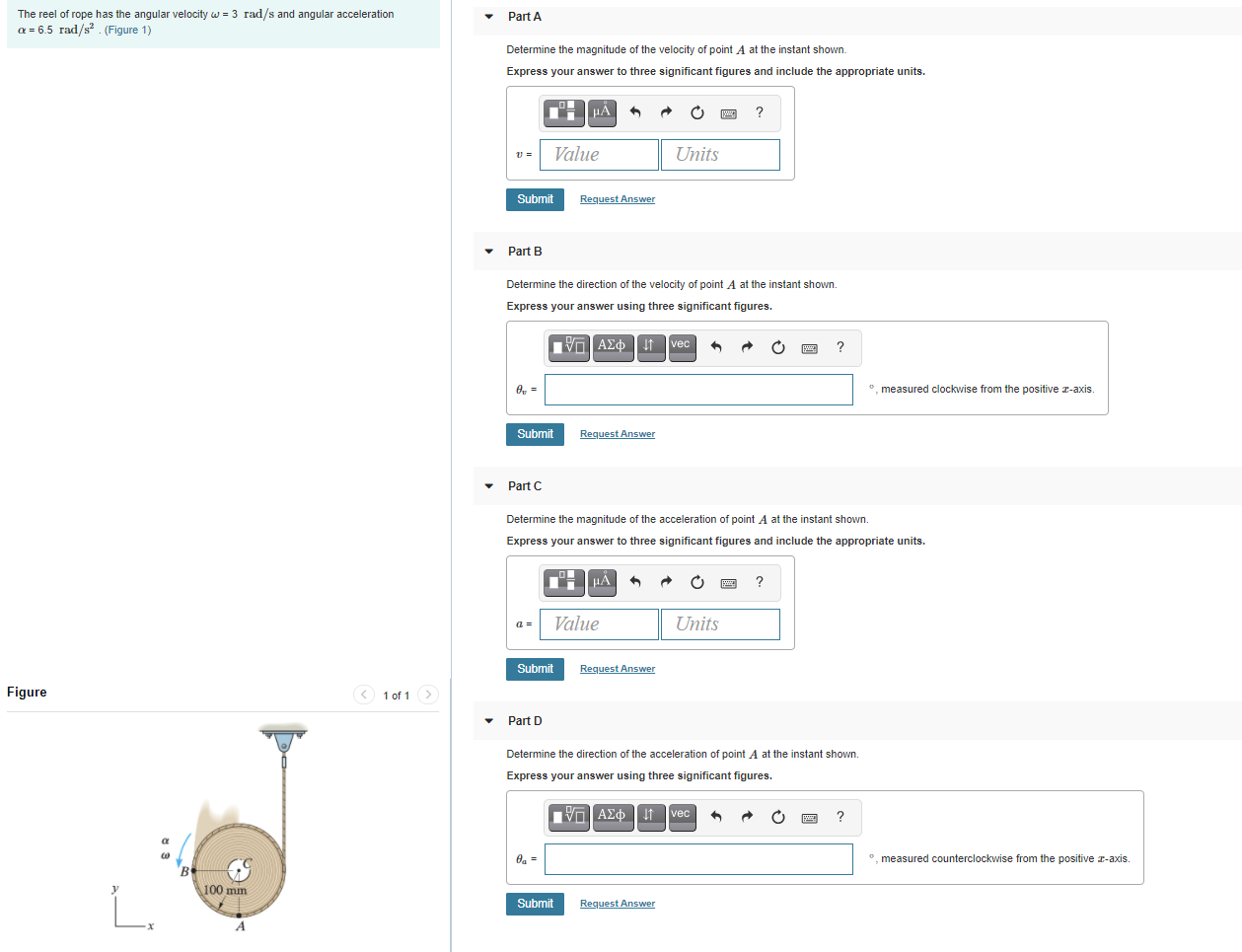 Solved The reel of rope has the angular velocity ωωomega = 3 | Chegg.com