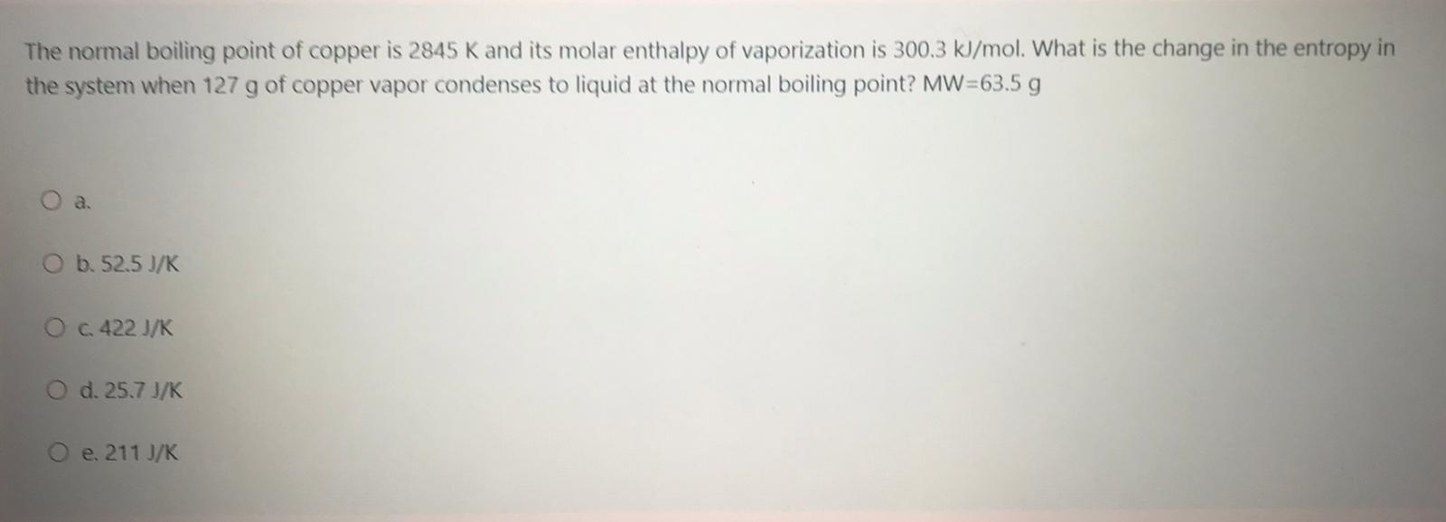 Solved The normal boiling point of copper is 2845 K and its | Chegg.com
