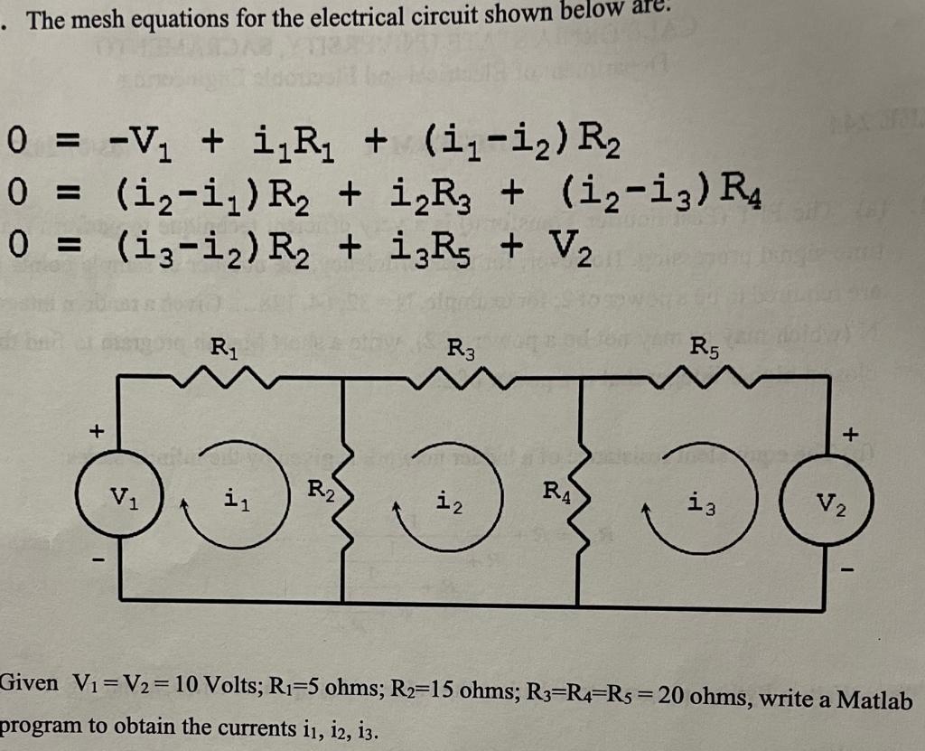 Solved The mesh equations for the electrical circuit shown | Chegg.com
