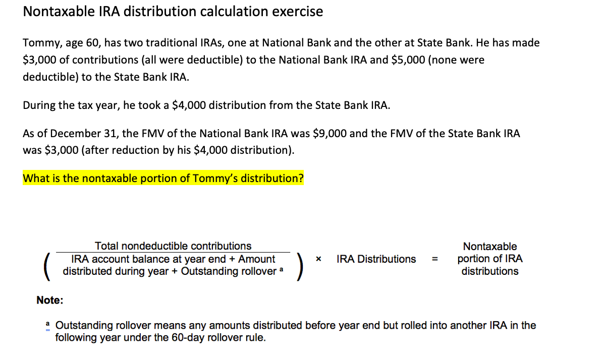 Nontaxable IRA distribution calculation exercise | Chegg.com
