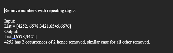 Solved Remove numbers with repeating digits Input: List | Chegg.com