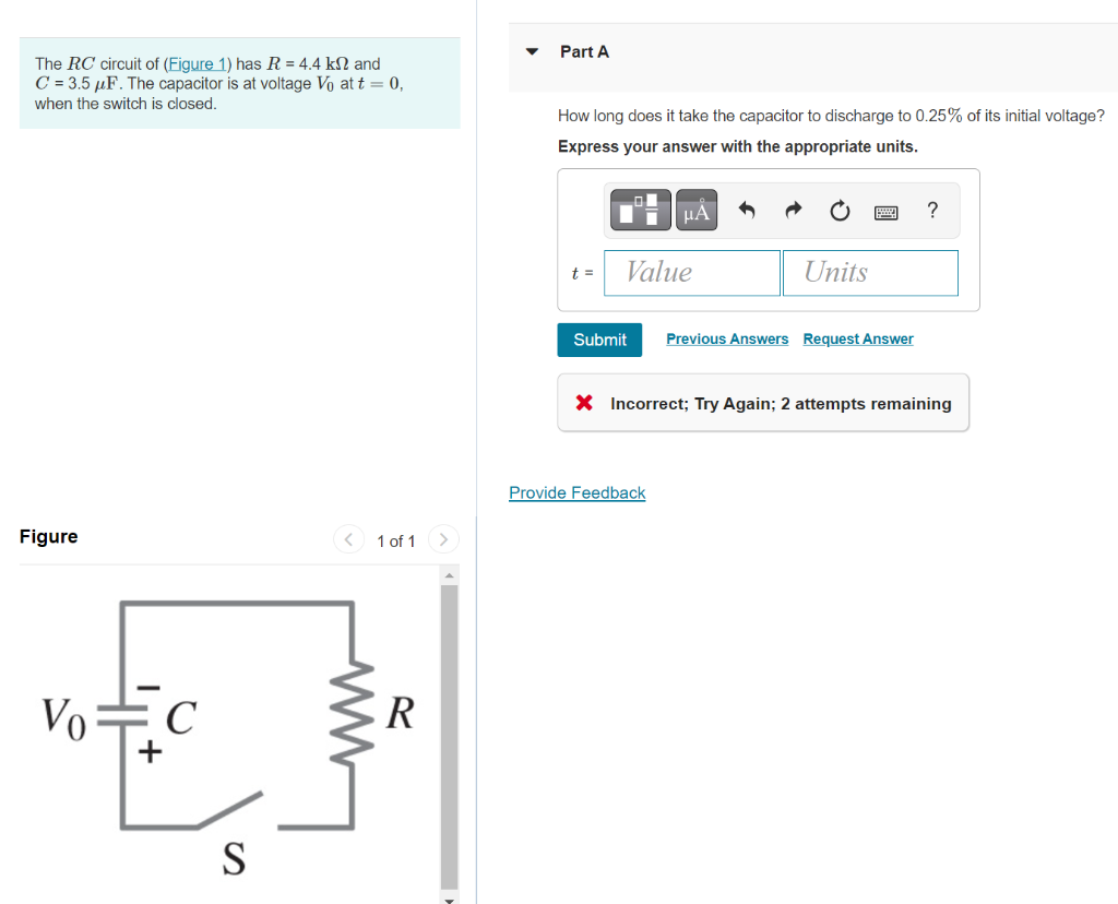 Solved The RC circuit of has R=4.4kΩ and Part A C=3.5μF. | Chegg.com