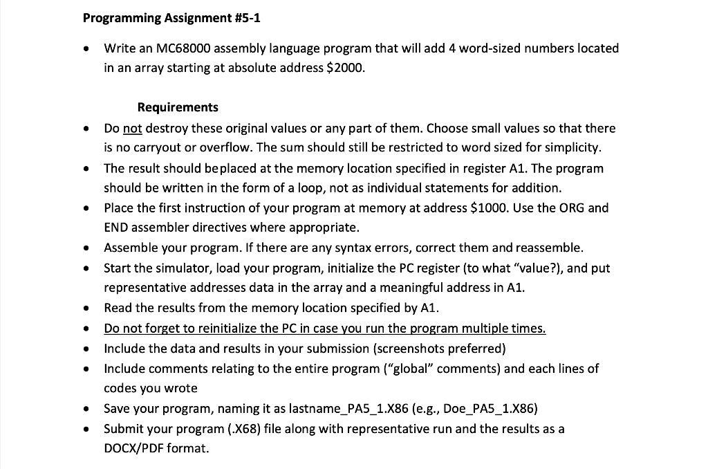 Programming Assignment 5 1 Write An Mc68000