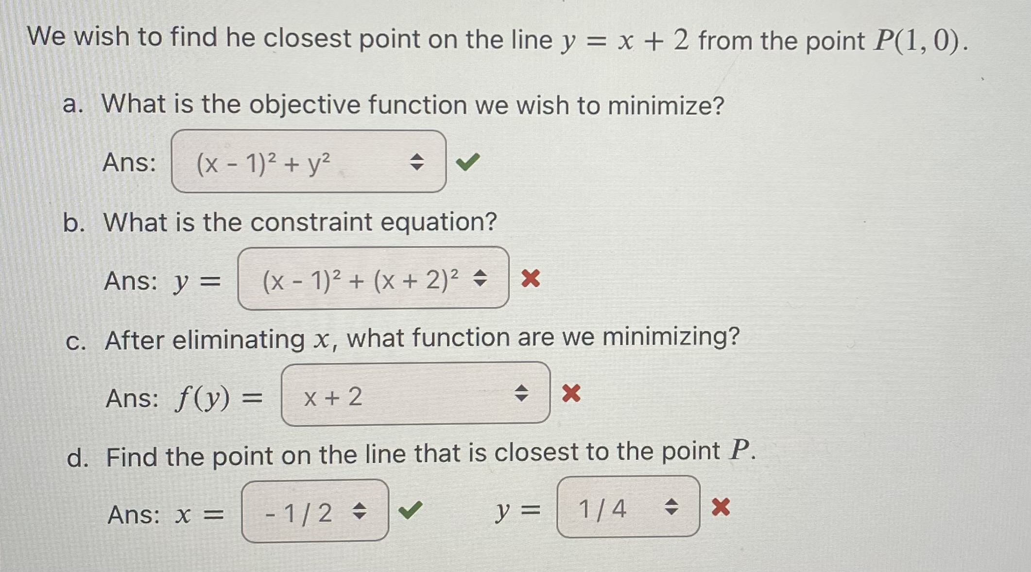 Solved We wish to find he closest point on the line y=x+2 | Chegg.com
