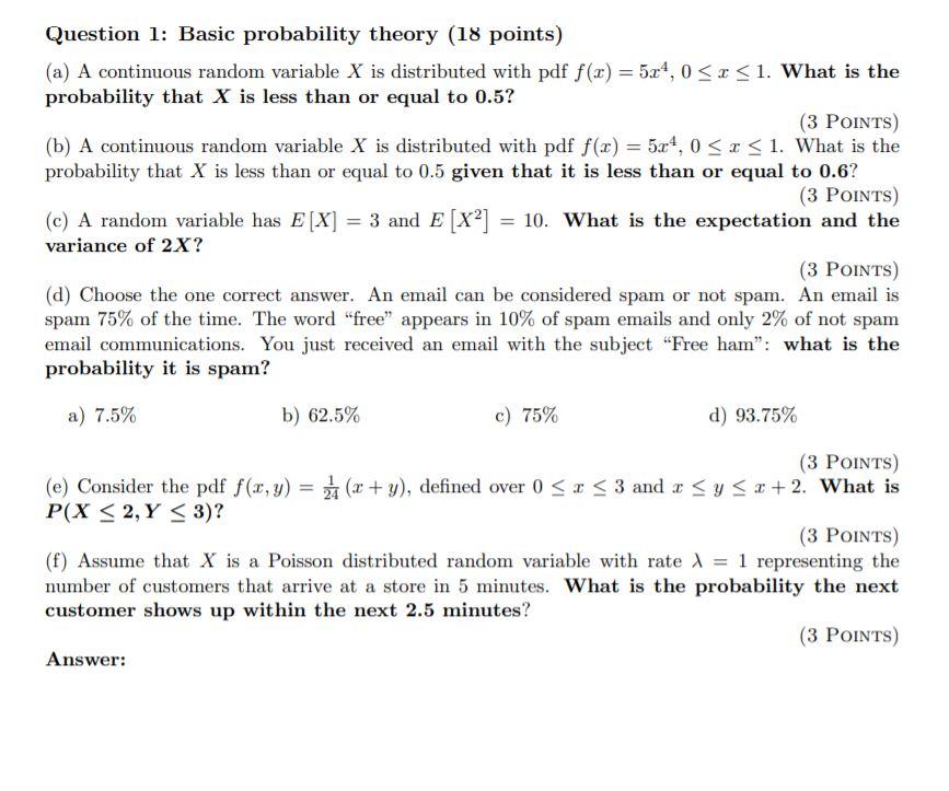 Solved Question 1: Basic probability theory (18 points) (a) | Chegg.com