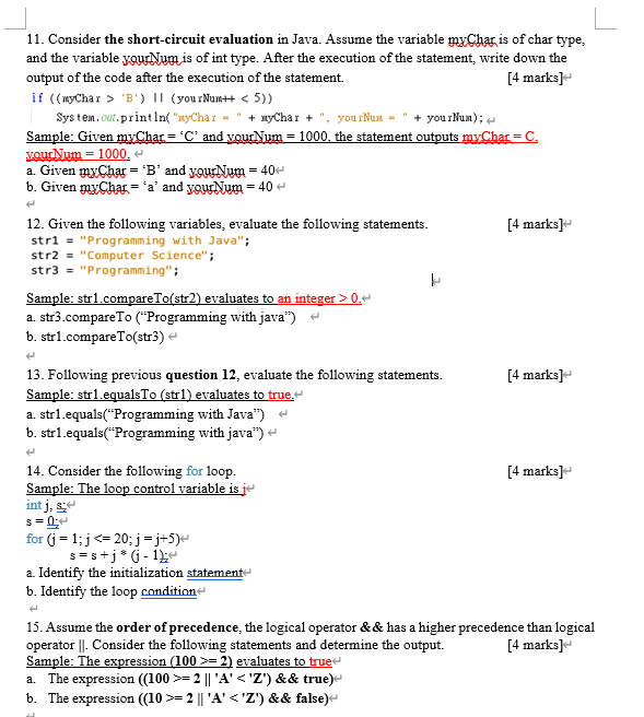 Solved 11. Consider the short-circuit evaluation in Java. | Chegg.com