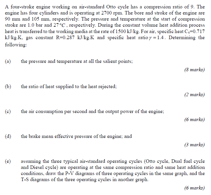 Solved A four-stroke engine working on air-standard Otto | Chegg.com