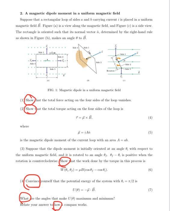 Solved 2. A magnetic dipole moment in a uniform magnetic | Chegg.com