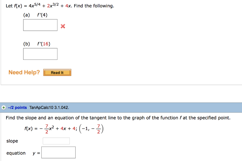 Solved Let f(x) = 4x5/4 + 2x3/2 + 4x. Find the following. | Chegg.com