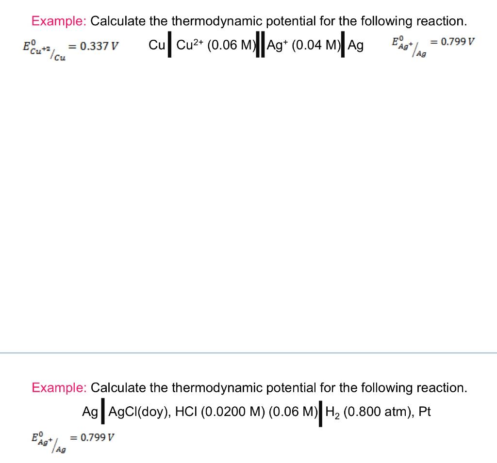 Solved Example: Calculate the thermodynamic potential for | Chegg.com