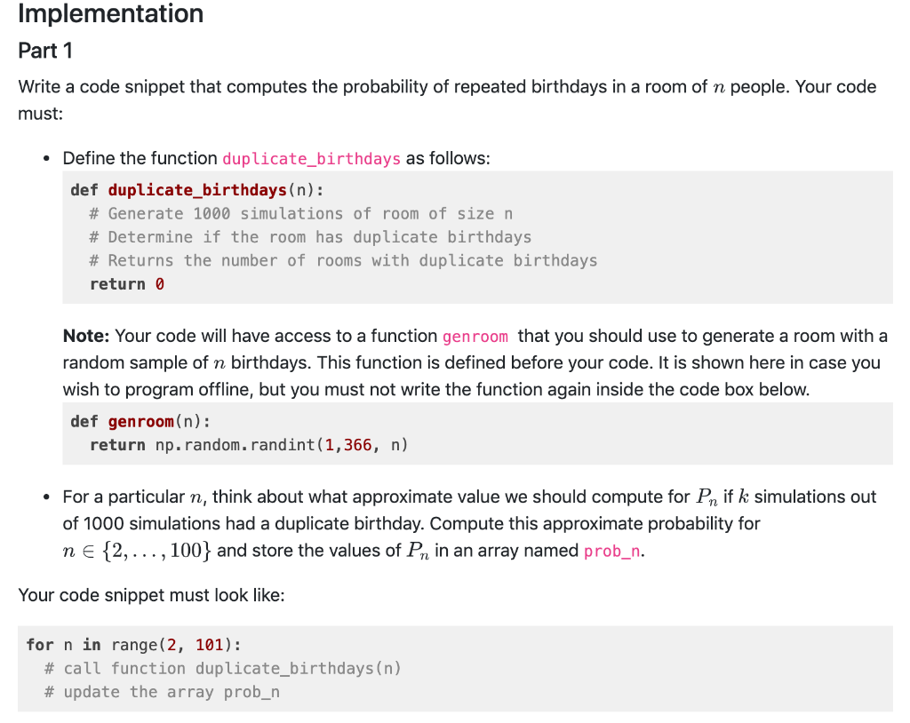 Solved Problem Setup The birthday problem is a famous | Chegg.com