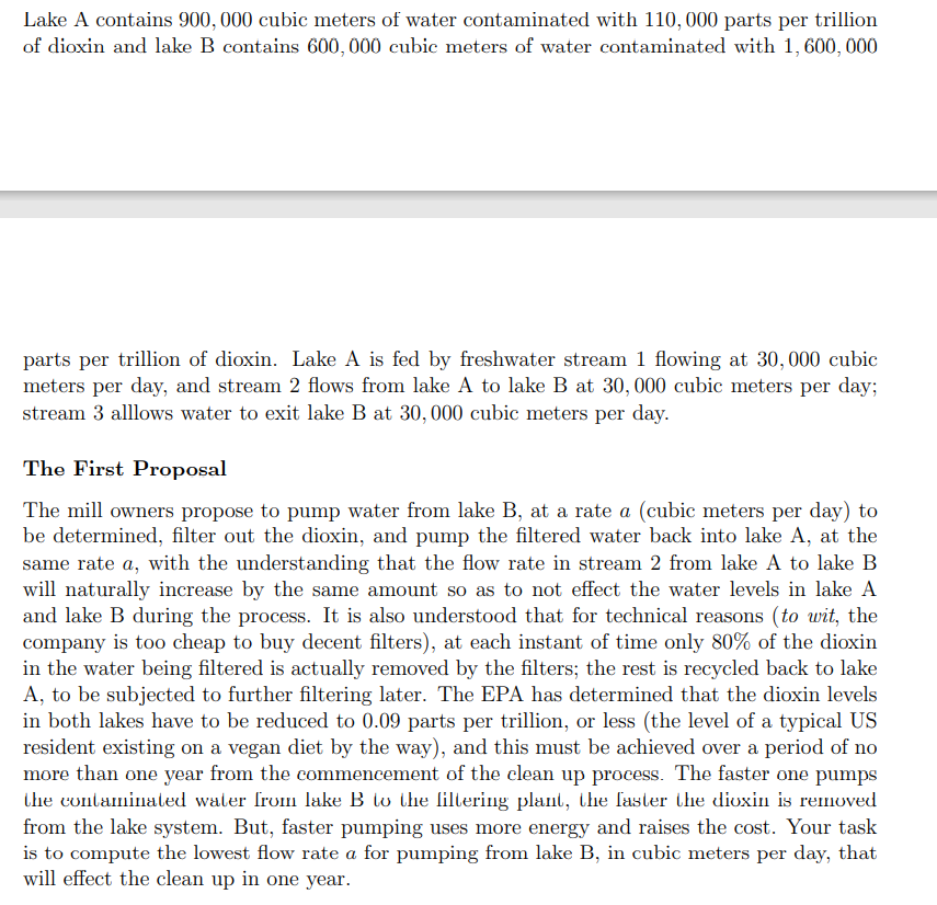 Solved Lake A contains 900,000 cubic meters of water | Chegg.com