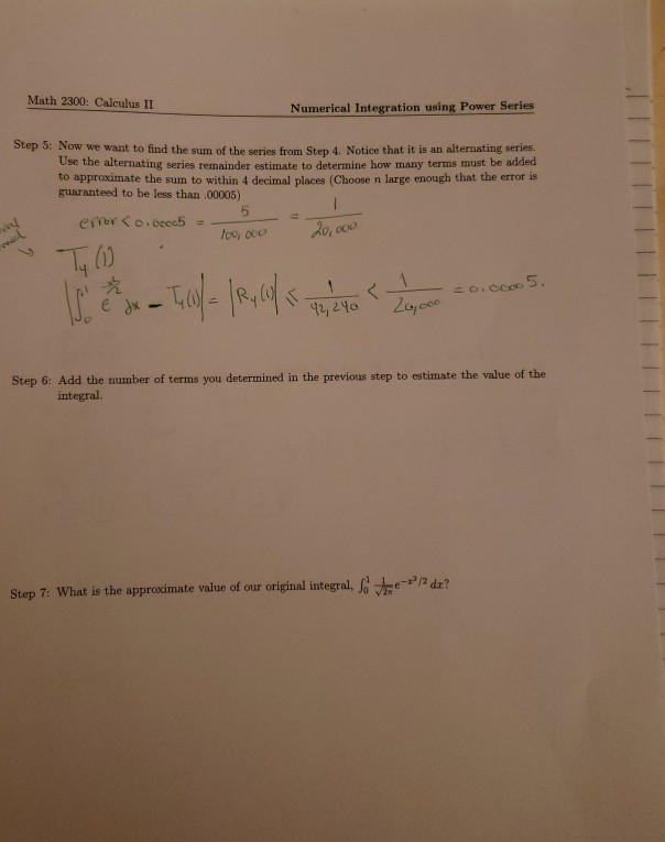 Solved Math 2300: Calculus II Numerical Integration using | Chegg.com
