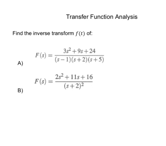 Solved Transfer Function Analysis Find the inverse transform | Chegg.com