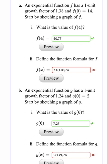 Solved A An Exponential Function F Has A 1 Unit Growth