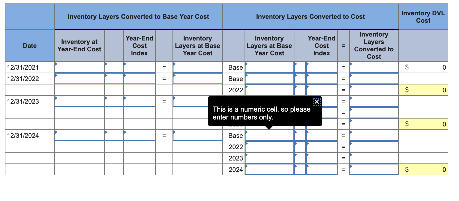 Solved Inventory Layers Converted to Base Year Cost | Chegg.com