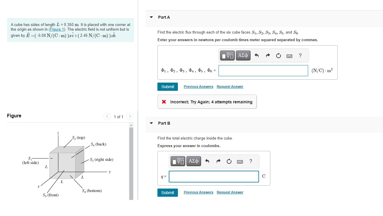 Solved A cube has sides of length L=0.350 m. It is placed | Chegg.com