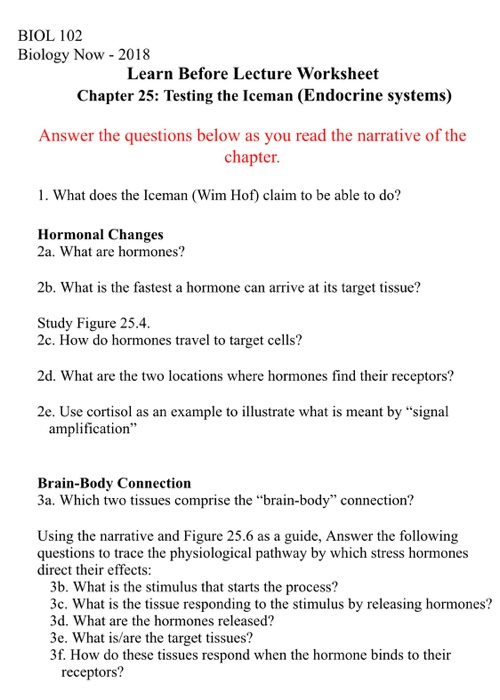 Solved BIOL 102 Biology Now - 2018 Learn Before Lecture | Chegg.com