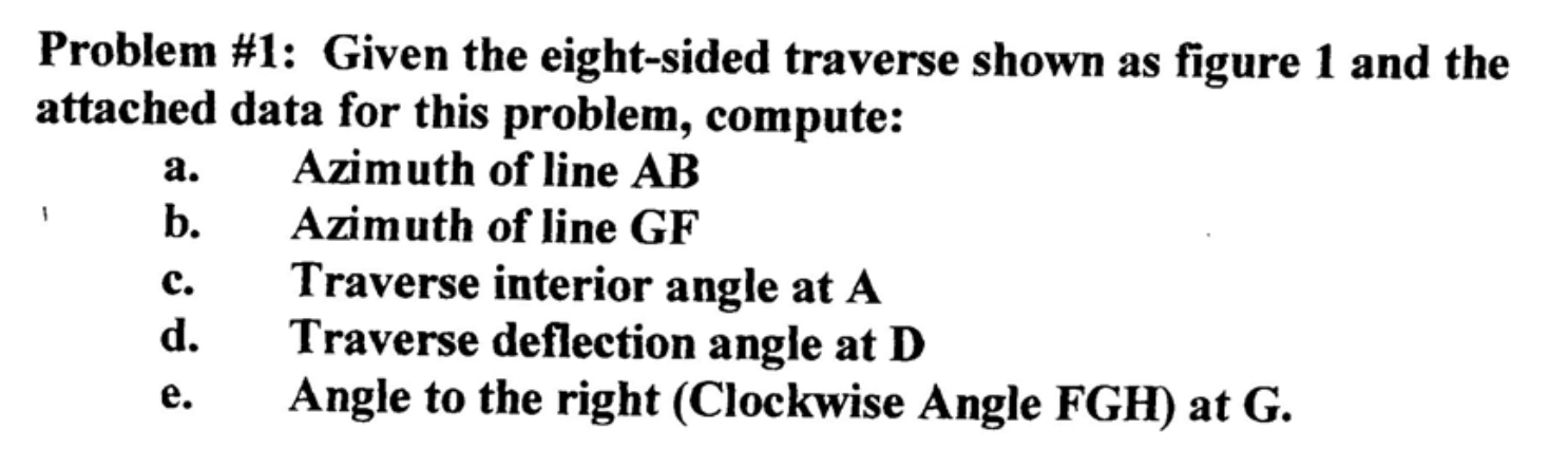 Solved Problem \#1: Given the eight-sided traverse shown as | Chegg.com