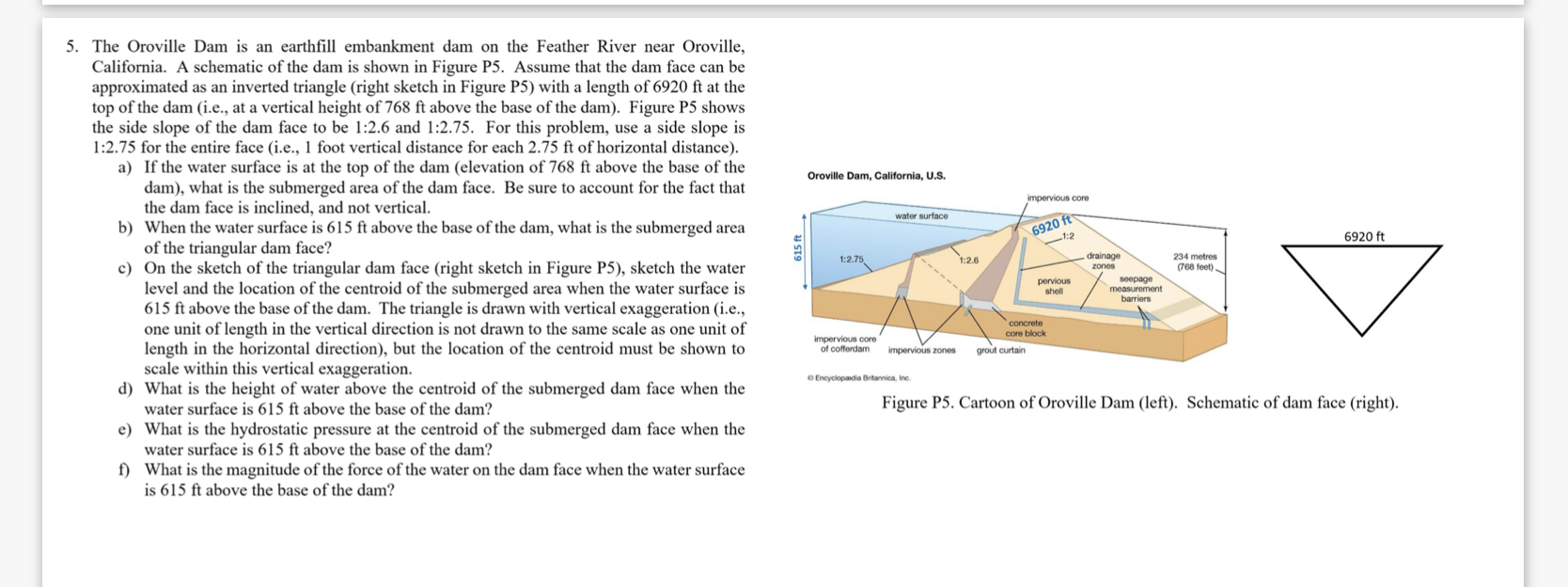 Solved 5. The Oroville Dam is an earthfill embankment dam on | Chegg.com