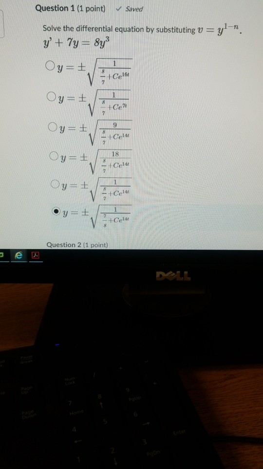 Solved Question 1 (1 point) Saved Solve the differential | Chegg.com