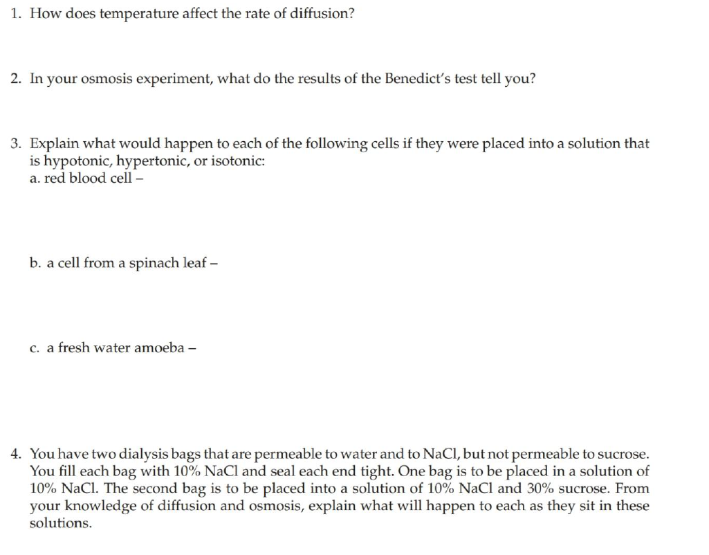 Solved 1. How does temperature affect the rate of diffusion? | Chegg.com
