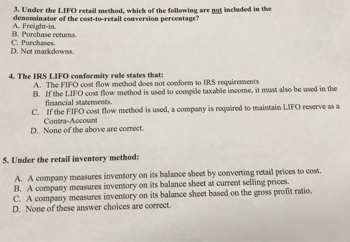 Solved 3. Under the LIFO retail method, which of the | Chegg.com
