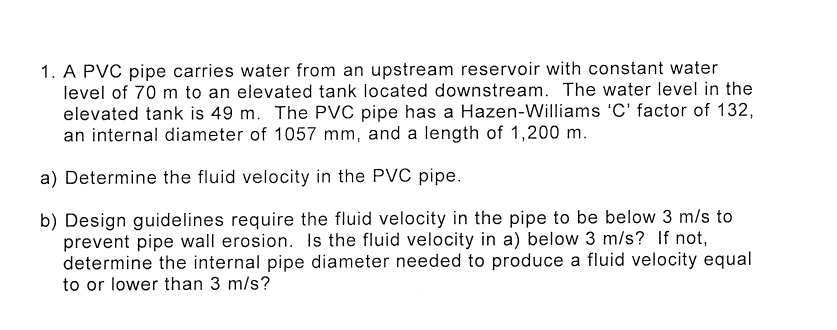 Solved 1. A PVC pipe carries water from an upstream | Chegg.com