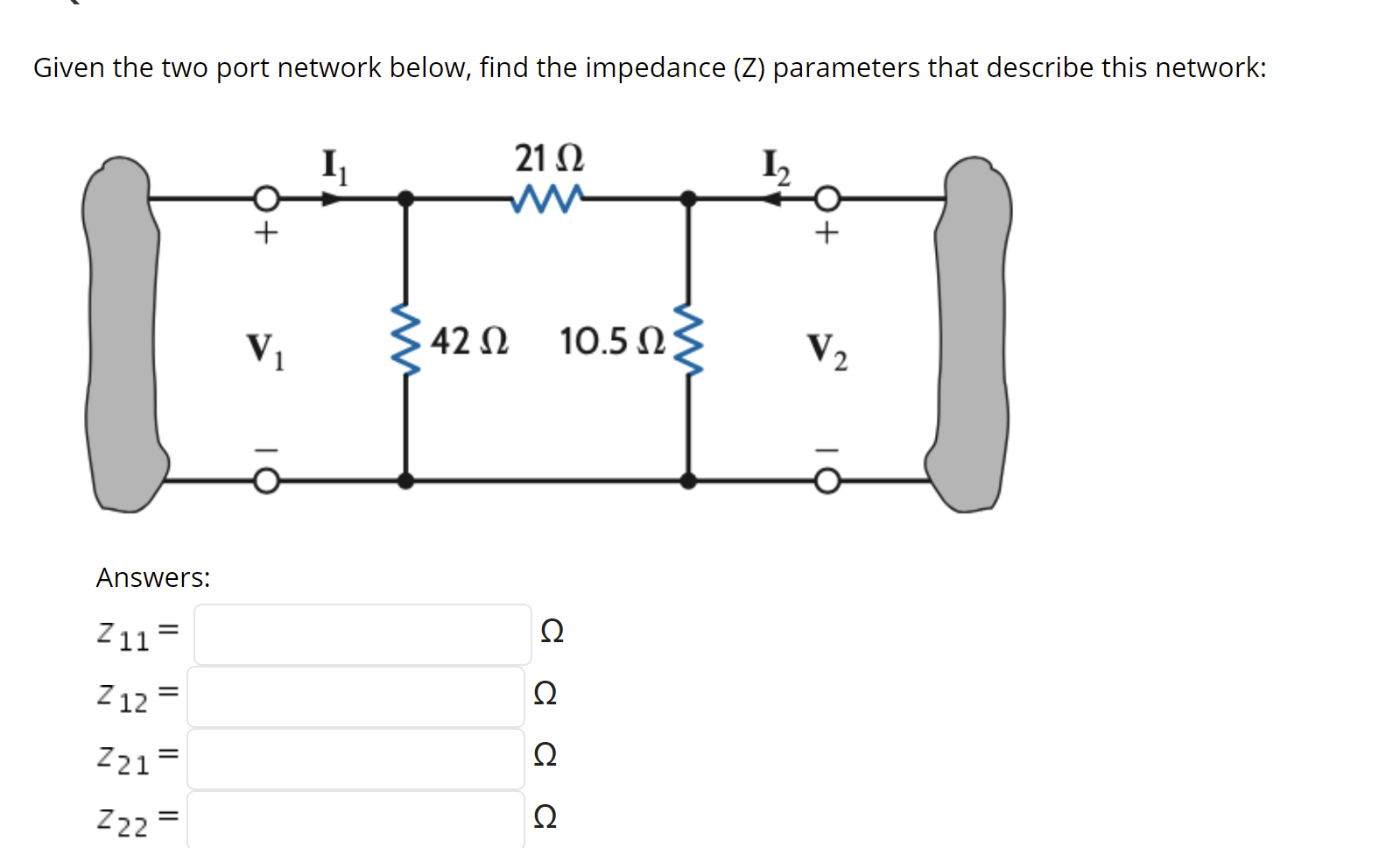Solved Given the two port network below, find the impedance | Chegg.com