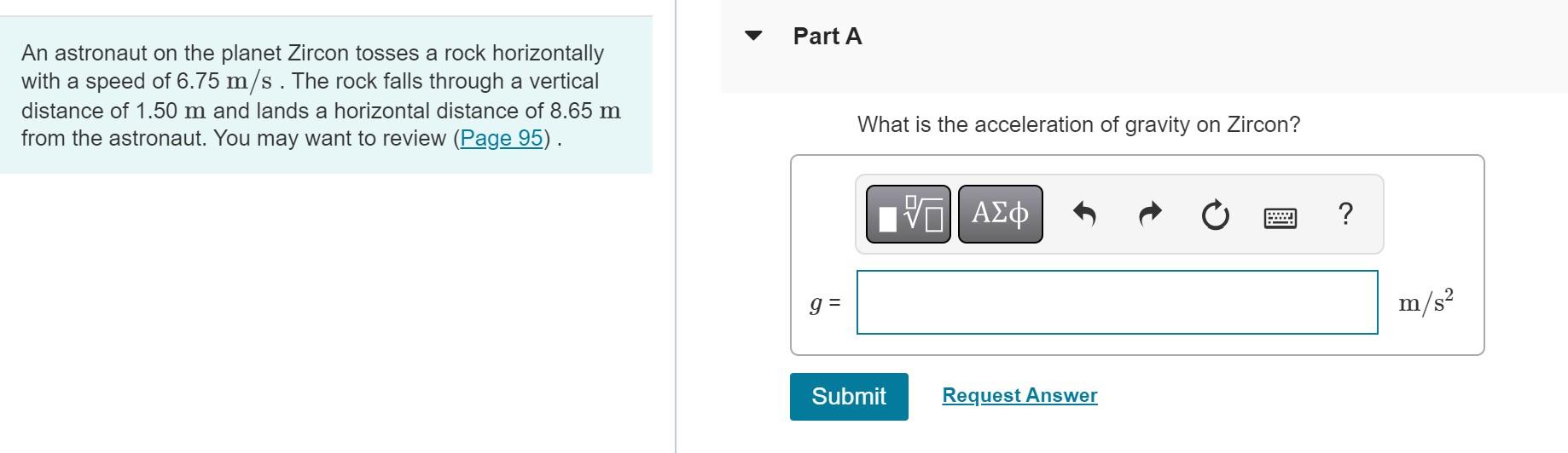 Solved An astronaut on the planet Zircon tosses a rock | Chegg.com