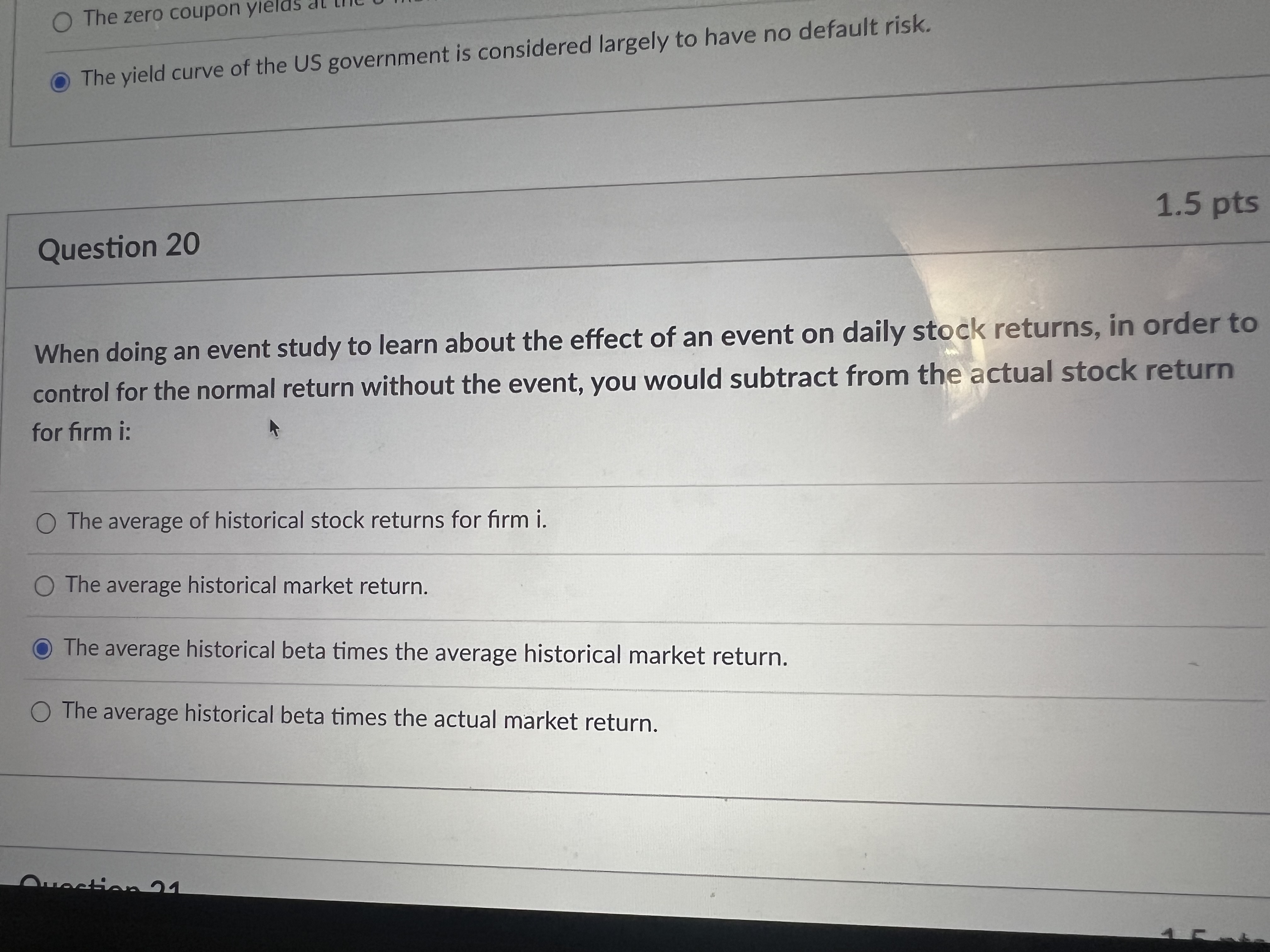 Solved Question 20 When doing an event study to learn about | Chegg.com
