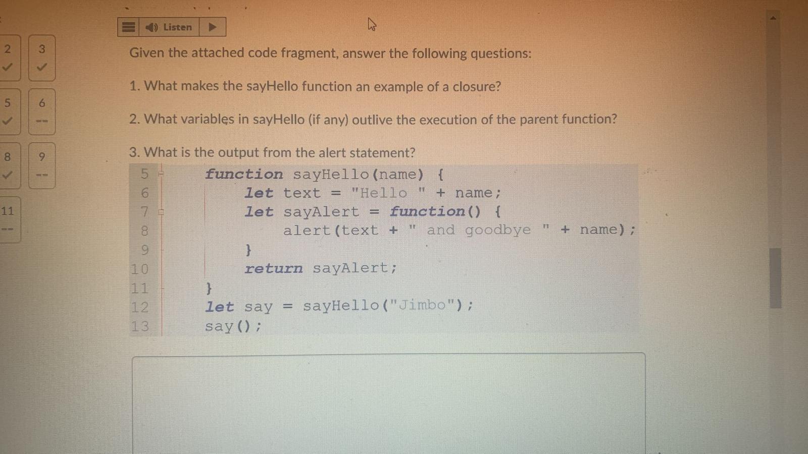 Solved javascript: Given the attached code fragment, answer | Chegg.com