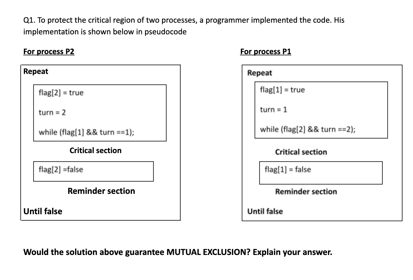 Solved Q1. To protect the critical region of two processes, | Chegg.com