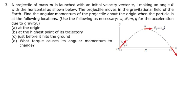 Solved 3. A projectile of mass m is launched with an initial | Chegg.com